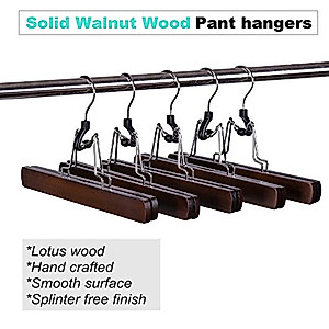 Amber Home Walnut Wooden Pants Hangers 10 Pack, Wood Clamp Hangers with Non Slip Padded Velvet, Jeans/Slacks Hangers Hair Extension Hangers for Skirts, Trousers, Wigs (Walnut, 10)