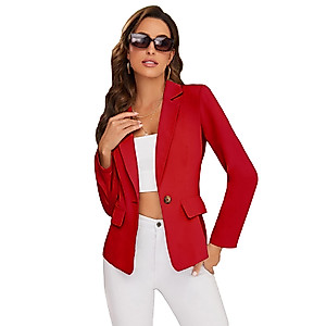 WDIRARA Women's Casual Long Sleeve Blazer Lapel Business Work Dress Jackets Red XS