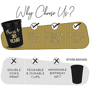 Cheers to 30 Years Cups, 30th Birthday Party Cups, Set of 12, 16oz Black and Gold Stadium 30th Birthday Cups, Perfect for Birthday Parties, Birthday Decorations