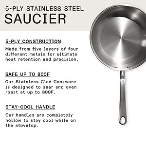 Made In Cookware - 3 Quart Stainless Steel Saucier Pan - 5 Ply Stainless Clad - Professional Cookware - Crafted in Italy - Induction Compatible