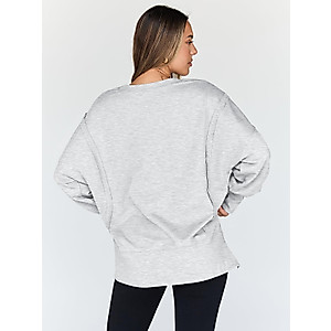 Trendy Queen Womens Oversized Sweatshirts Hoodies Crewneck Shirts Fall Outfits Teen Girls Y2k Winter Clothes Grey L