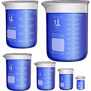 Karter Scientific, 3.3 Boro, Griffin Low Form, Glass Beaker Set - 5 Sizes - 50ml, 100ml, 250ml, 500ml, 1000ml