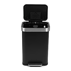 SIMPLI-MAGIC 50 Liter Soft-Close, Smudge Resistant Trash Can with Foot Pedal and Built in Filter-Stainless Steel, Sleek Finish, 50L/13.2 Gallon, Black