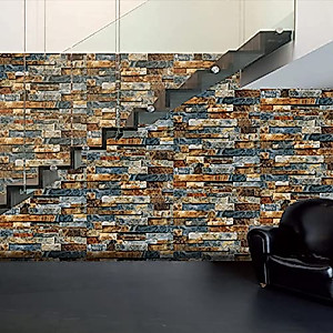 LiKiLiKi Stone Brick Wallpaper Peel and Stick Wallpaper Removable Kitchen Wall Covering Roll Home Use Decoration Self Adhesive Vinyl 17.71''x118''