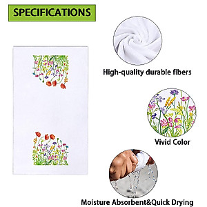 Watercolor Wild Flower Kitchen Dish Towel 18 x 28 Inch, Seasonal Spring Summer Floral Tea Towels Dish Cloth for Cooking Baking Housewarming Gift Set of 2