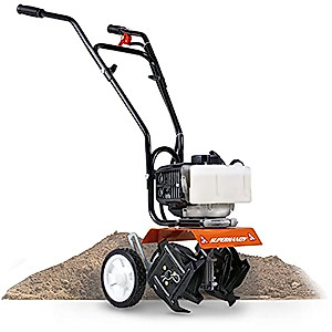 SuperHandy Mini Tiller Cultivator Super Duty 3HP 50cc 2 Stroke Gas Motor 4 Premium Steel Adjustable Forward Rotating Tines for Garden & Lawn, Digging, Weed Removal & Soil Cultivation EPA/CARB