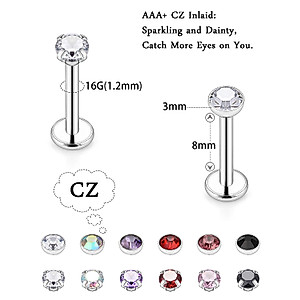 Gadeaila 48pcs 16G Lip Rings Stainless Steel Labret Monroe Lip Rings Nail Cartilage Tragus Helix Earrings Studs Ring Medusa Piercing Jewelry for Women Men 6mm 8mm 10mm