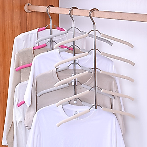 3 Pack 5 in 1 Space Saving Clothes Hangers Chrome and Foam Blouse Tree Hangers Multi Layers Clothes Rack Non Slip Stainless Steel Shirt Hangers Coats Hangers Closet Storage Organizer(White)