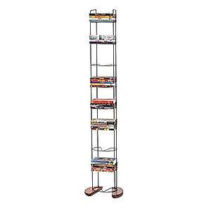 Atlantic Wire Frame Media Tower - 93 DVD Storage Rack, Wide Stable Base, PN 72212041 in Black Metal and Cherry Wood