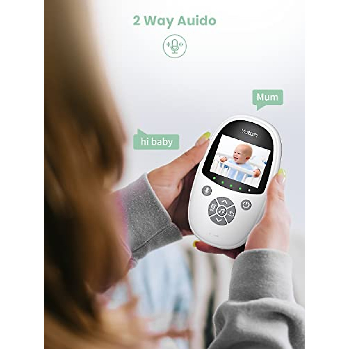 YOTON Portable 2.4" Baby Monitor YB01 with Camera and Audio, Auto Night Vision, 2-Way Talk,Temperature Monitor and 8 Lullabies VOX Mode,for Pet,Plug & Play