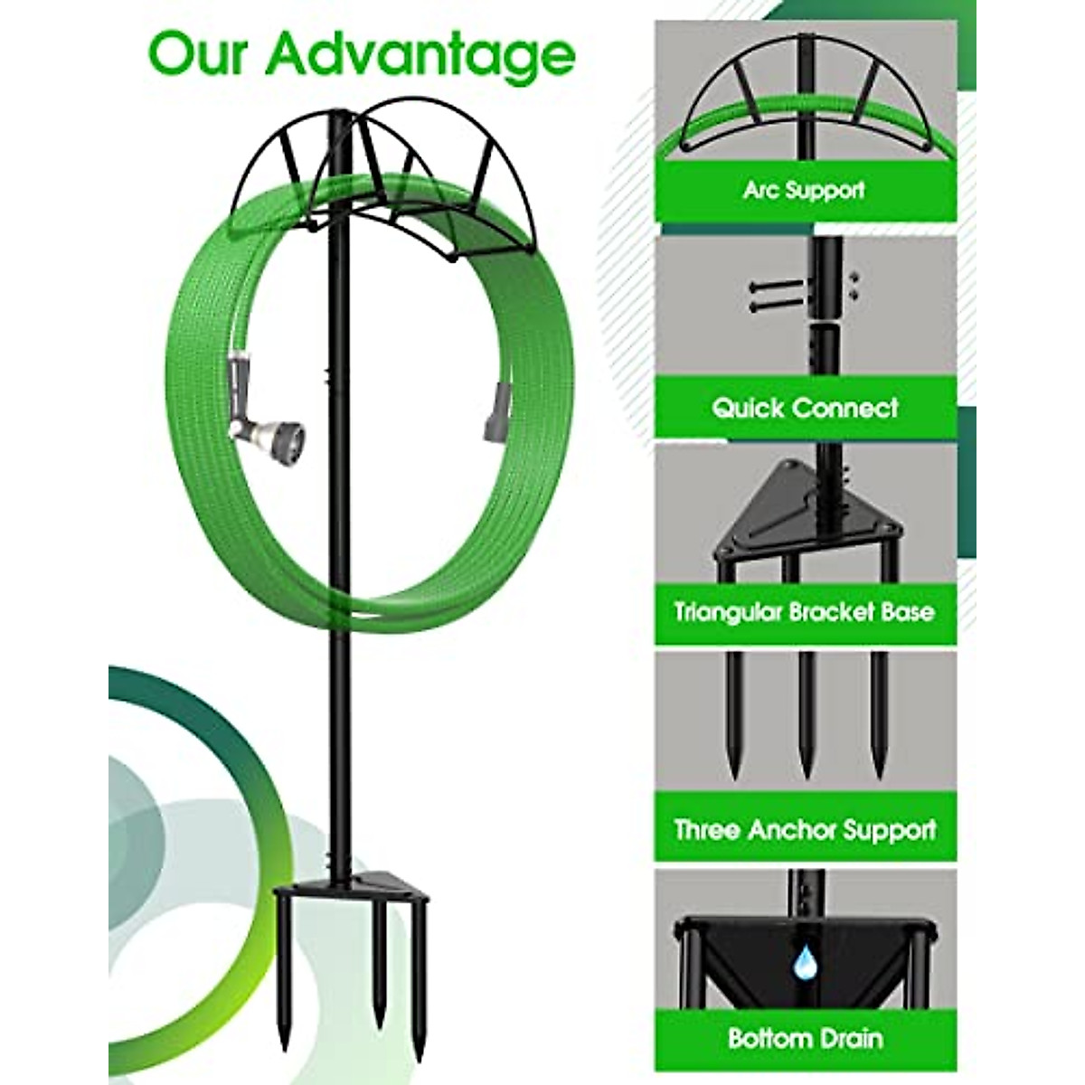 Meykwod Garden Hose Stand, Hose Hanger Freestanding, Water Hose Holder Stake, In ground Heavy Duty Hose Organizer Outdoor, Hose Rack for Outside Yard, Sturdy to Hold 150ft Hose (Metal, Black)