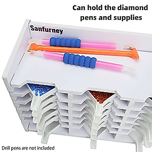 Sanfurney 36 Slots Diamond Painting Tray Tower Organizer with Drill Pen Holder, Multi-Boat Plates Storage Rack, Diamond Painting Accessories Kits, Gift for Adults DIY Craft Arts (36 Trays Included)