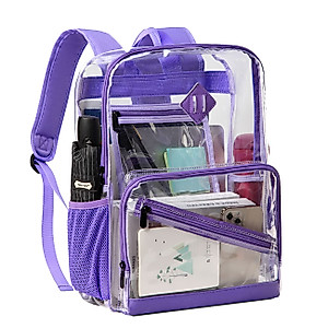 Kasqo Clear Backpack, 15.6 Inch Heavy Duty PVC Transparent Backpack See Through Backpacks for School, College, Sports, Work, Travel, Stadium Approved, White