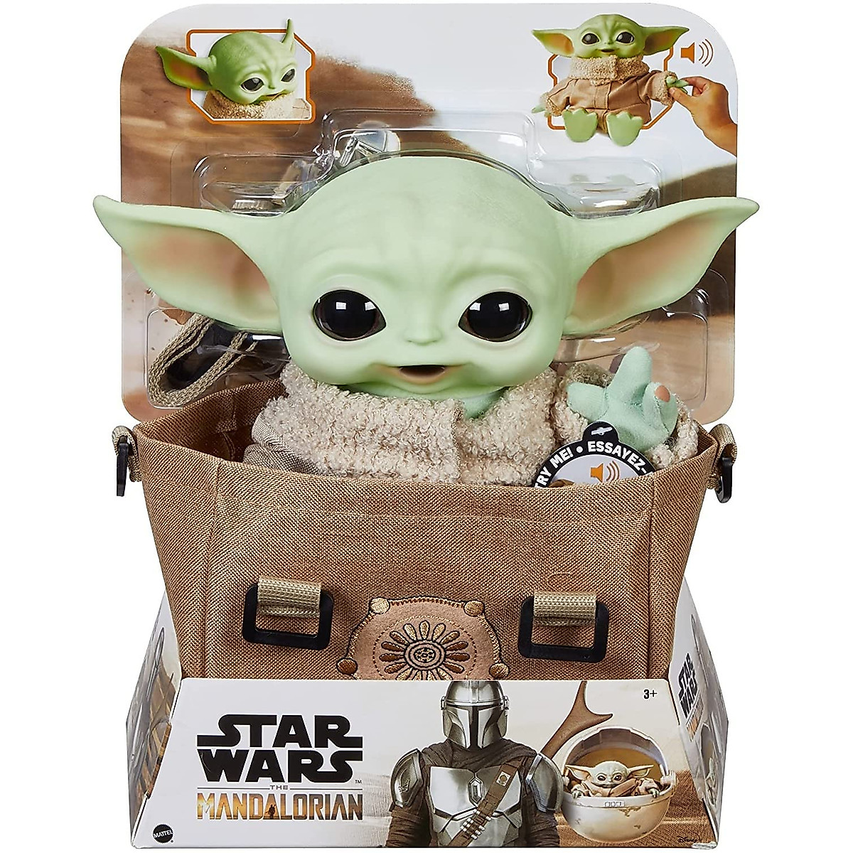 Mattel Star Wars Grogu Plush 10-inch Toy, Character Figure with Soft Body, Sounds & Carrier, Inspired by Star Wars The Mandalorian