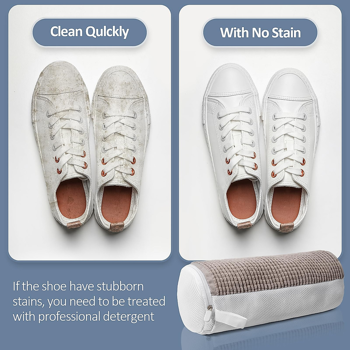 Shoe Washing Machine Bag, 360 Wrap-around Cleaning Shoe Laundry Bags with 2 Adjustable Shoe Trees, Upgrade Shoe Bag with 10000+ Fluffy Fibers for Machine Washable Sneaker Gym Shoes