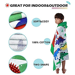 Prozebii Kids Hooded Beach Bath Towel 100% Cotton Super Soft Boys Girls Childrens Toddlers Swimming/Shower/Beach Towel, Oversize Size 50"x30" Dinosaur Pattern