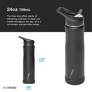 EcoVessel Summit, Insulated Stainless Steel Water Bottle with Straw and Handle Flip Top Lid and Silicone Bottle Bumper – 24 ounces (Green Ombre)