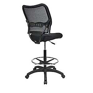 SPACE Seating Deluxe AirGrid Back with Mesh Seat, Adjustable Footring, Pneumatic Seat Height Adjustment and Nylon Base Drafting Chair, Black