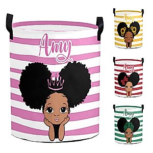 Personalized Collapsible Laundry Basket for Girls Kids,Cute Pink Baby Laundry Hamper with Handle,Custom Nursery Hamper with Name