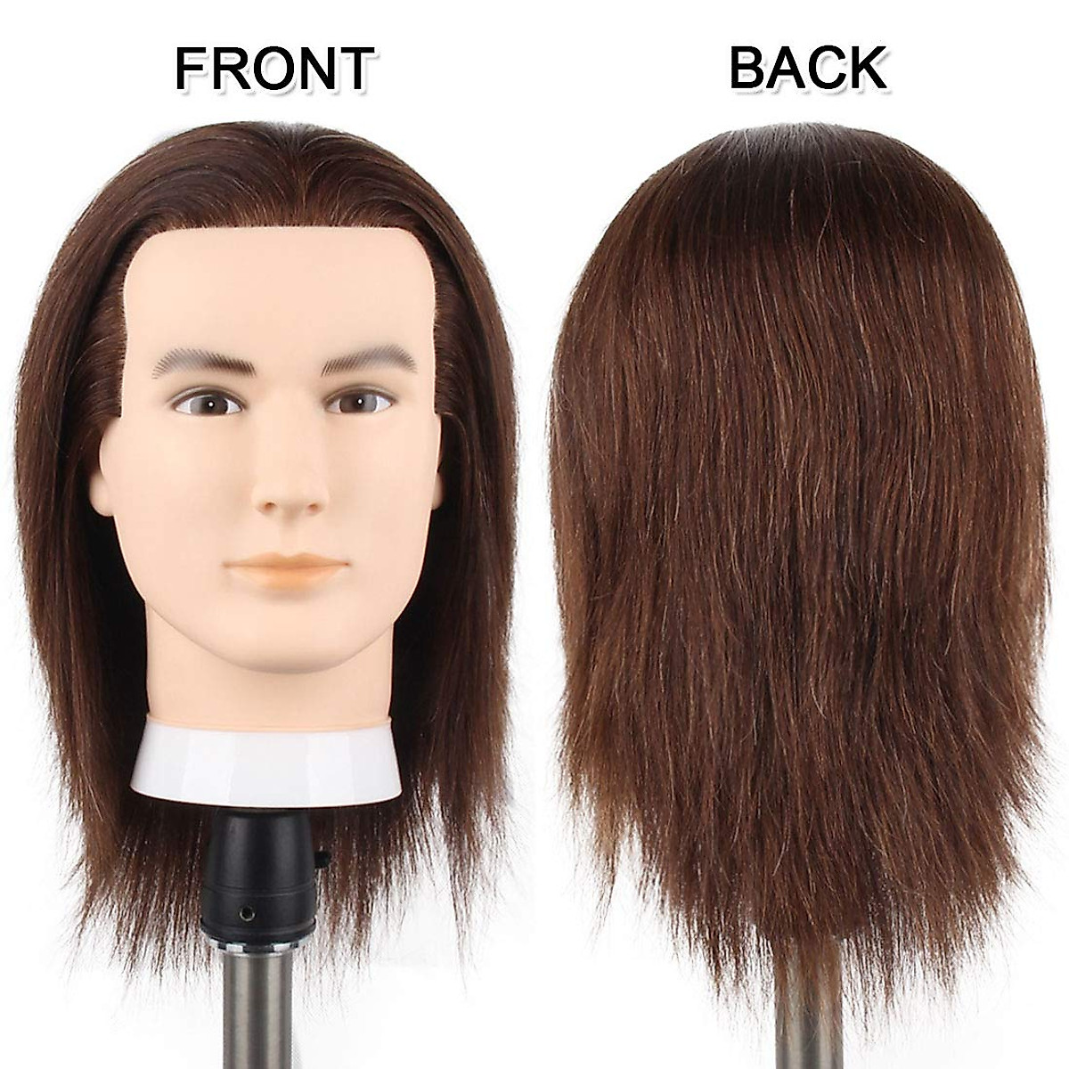 Newshair Male Mannequin Head with 100% Human Hair Haircut Training Head with Thick Hair Hairdresser Manikin Head Doll Head for Hair Styling and Practice Handsome Face Adult Head Size (8-10Inch 3B#)