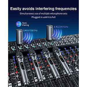 LEKATO Wireless Microphone, K380S Wireless Microphone System Set Dynamic Wireless Microphone Rechargeable Microphone with Receiver for Singing, Karaoke,Speech, Wedding, Church, PA System Speaker