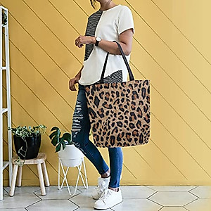 ALAZA Cheetah Leopard Print Animal Large Canvas Tote Bag Shopping Shoulder Handbag with Small Zippered Pocket