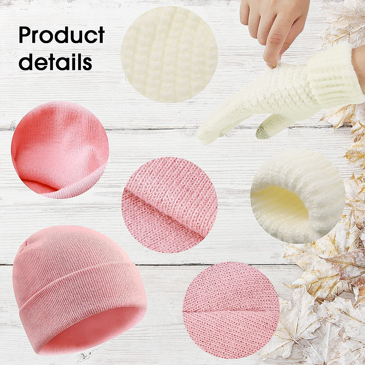 SATINIOR 6 Pieces Winter Beanie Hat Gloves Set, Knit Hat Touchscreen Gloves Soft Skull Cap Set for Women Men(Black, Pink, Apricot, White)