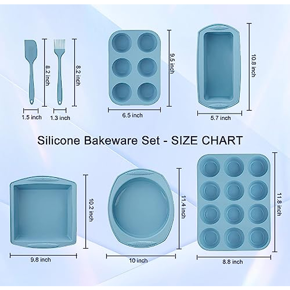 Hansanti 7in1 Silicone Bakeware Baking Set, Kitchen Bake Pans Molds Tray for Oven with BPA Free Round/Square Cake Pan, Loaf Pan, Muffin Pan for Bread Pizza Cheesecake Cupcake Pie Desserts