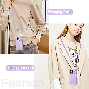 Furiet Wallet Case for iPhone 13 Pro 6.1 inch with Wrist and Shoulder Strap Card Holder Ring Stand Flip Zipper Leather 6+ Slots RFID Phone Cover for iPhone13Pro 5G i i-Phone i13 iPhone13 13Pro Purple