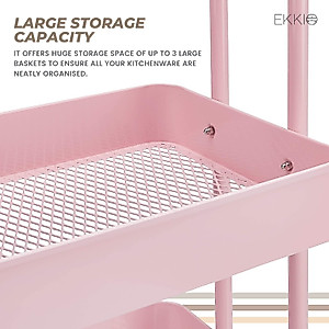 EKKIO 3 Tier Rolling Cart, Book Cart, Lash Cart, Nail Cart, Baby Cart Organizer, Art Cart, Diaper Cart, Pink Rolling Cart Organizer, 3 Tier Cart, Metal Cart, Three Tier Rolling Cart, Makeup Cart