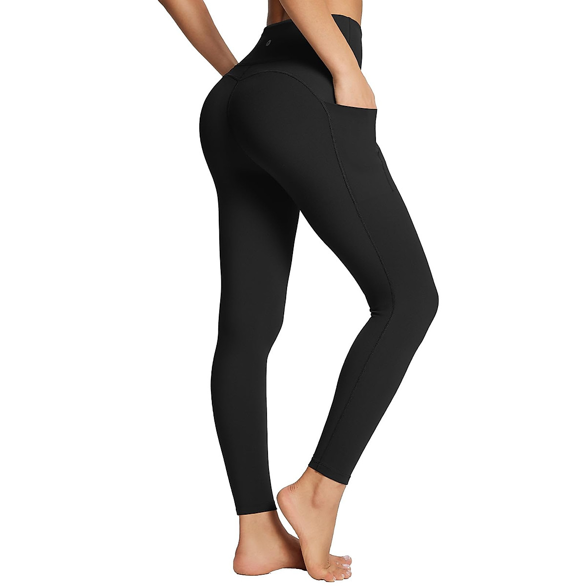 BALEAF Workout Leggings for Women Tummy Control with Pockets High Waisted Athletic 7/8 Ultra Soft Gym Yoga Petite Ankle Pants Black S