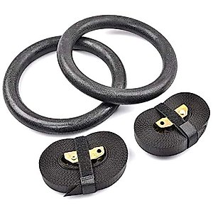 Polycarbonate (Stronger Than ABS) Gym Gymnastic Rings Adjustable Straps Crossfit Strength Training