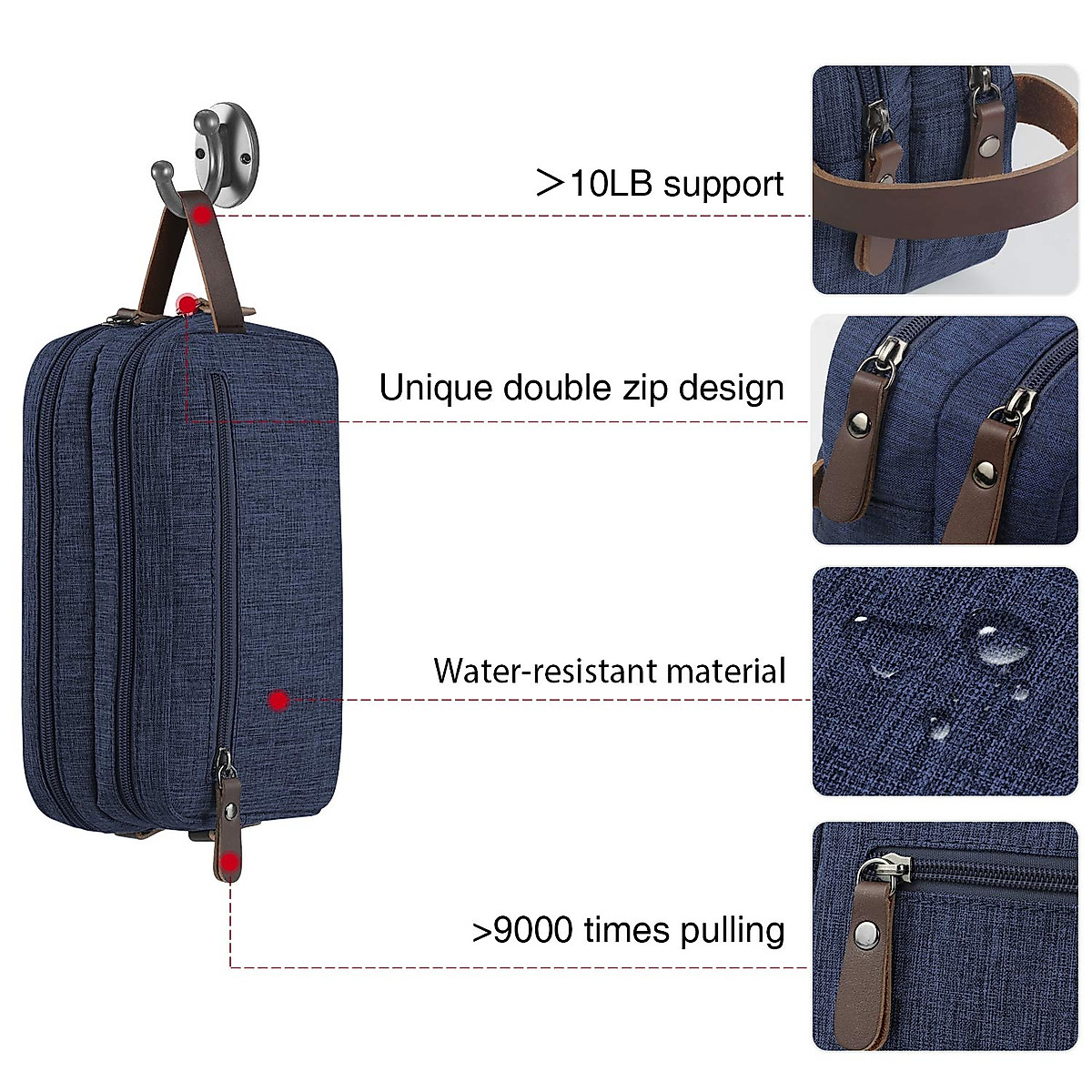 TOUPONS Men's Travel Toiletry Organizer Bag Dopp Kit, Bathroom Bags (Blue Water-resistant)