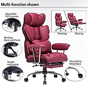 Efomao Desk Office Chair,Big High Back Chair,PU Leather Office Chair, Computer Chair,Executive Office Chair, Swivel Chair with Leg Rest and Lumbar Support,Burgundy Office Chair