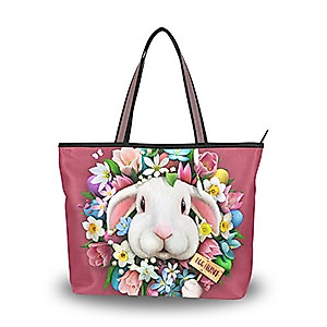 My Daily Women Tote Shoulder Bag Bunny Rabbit Flower Easter Handbag Large
