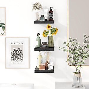 Fixwal Floating Shelves for Wall, Small Black Shelves Wall Mounted Shelf for Bathroom, Living Room, Bedroom, Kitchen Decor (Set of 3, 8x8)