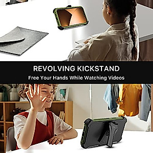 MYBAT Pro Shockproof Maverick Series Case for iPhone 14 Pro Max Case with Belt Clip Holster and Tempered Glass, 6.7 inch, Heavy Duty Military Grade Drop Protective, with 360° Rotating Kickstand-Green