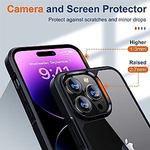UniqueMe [5 in 1 Design for iPhone 14 Pro Max 6.7 inch Case, 2 Pack Screen Protector Tempered Glass + 2 Pack Camera Lens Protector, [Non-Yellowing] Shockproof Ultra Thin Protective Cover Clear