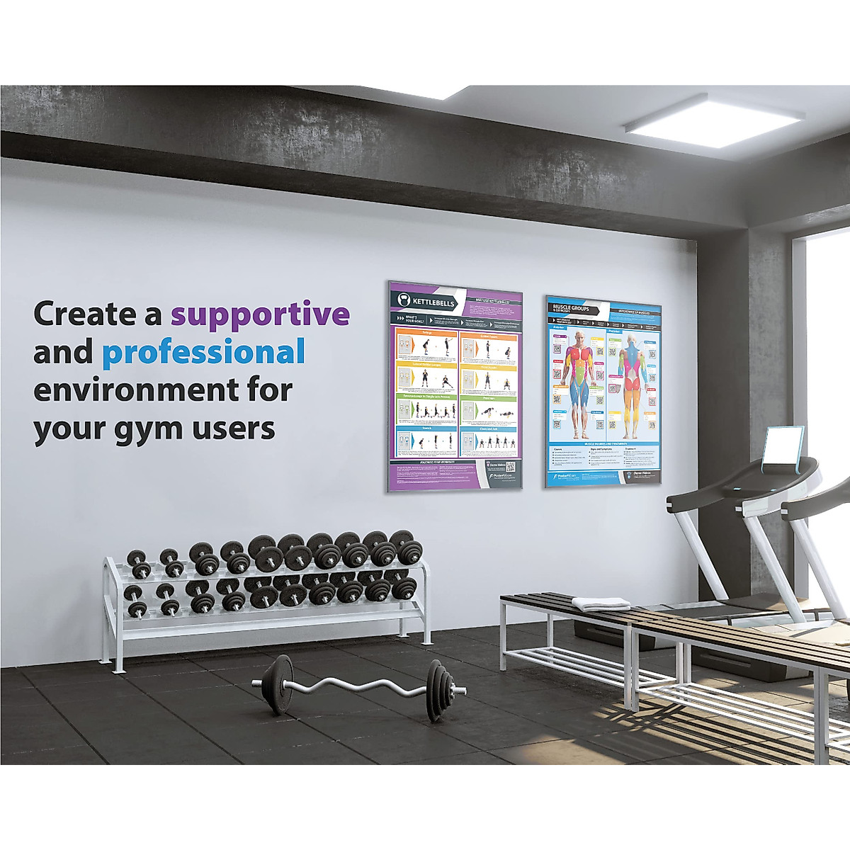 Gym Workout Posters - Set of 7 - Laminated - EXTRA LARGE 33" X 23.5" - Exercise Posters - Gym or Home Workout Charts - Includes Video Training Support