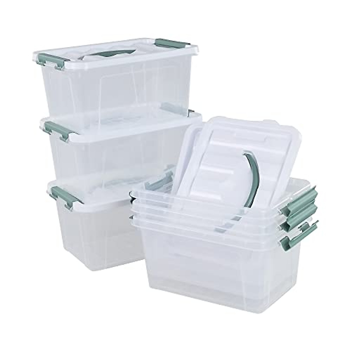 Leendines 6 Pack Small Container Bins, Clear Plastic Storage Boxes with Lids, 11.14''L x 7.75''W x 5.67''H