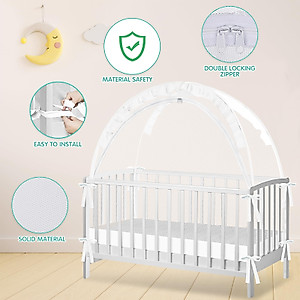 Crib Tent - Crib Net to Keep Baby in, Stop Baby from Climbing Out of Crib, Pop Up Baby Crib Tent with Durable Breathable Net Double Zipper Strong Rods Installation Convenience