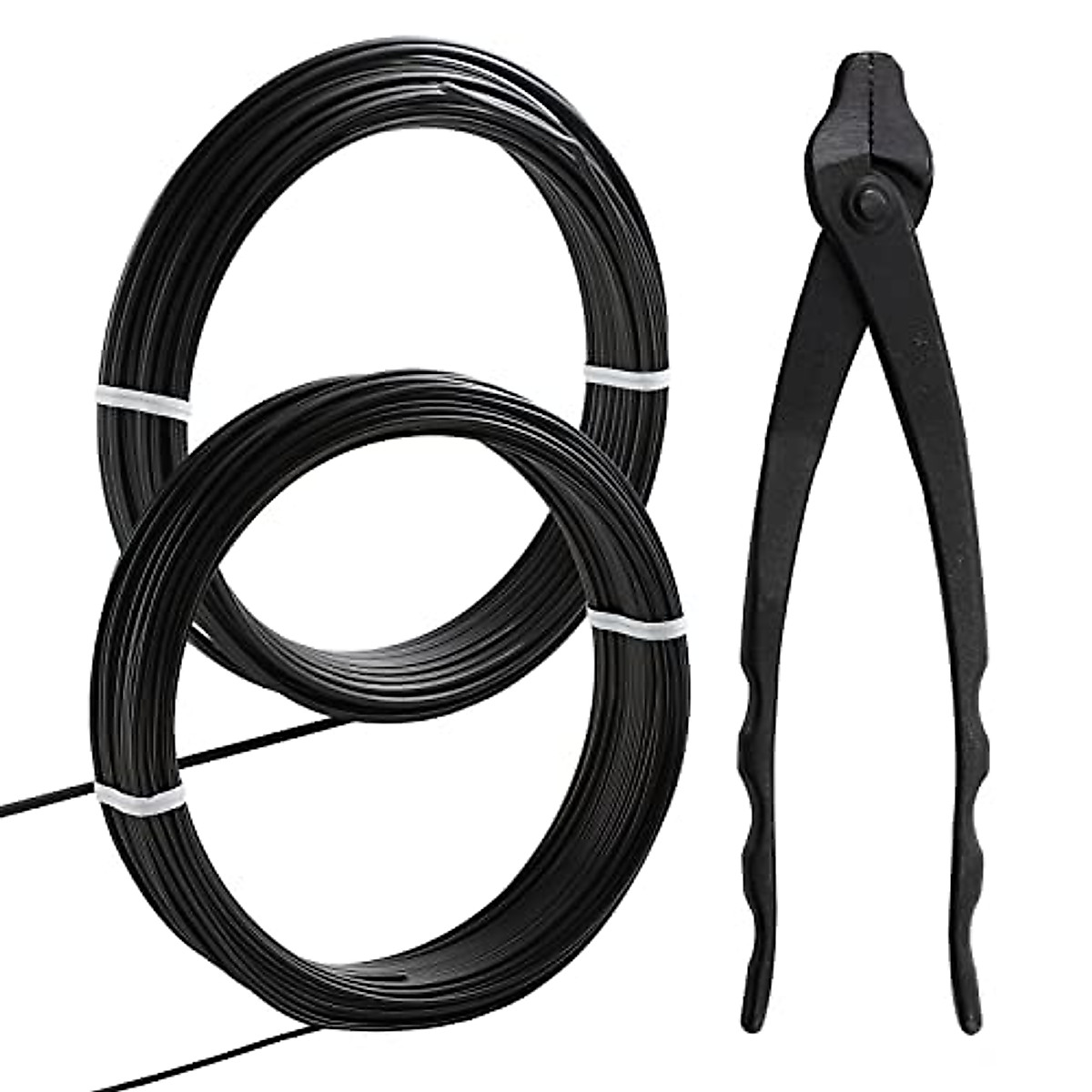 Wazakura 3pcs Aluminum Bonsai Wire Tool Kit with 2 Sizes (1.5mm + 2.0mm) and Wire Cutter Made in Japan, 2 Roll Bonsai Training Wire and Pliers Starter Set (1.5 mm, 2 mm + Wire Cutter, Black)