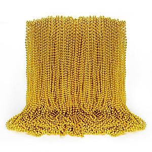 100PCS Bead Necklace, Gold Mardi Gras Beads Party Stuff, 33" Mardi Gras Christmas Beads Toy Costume, Festival Parade Throw Accessories for Wedding Birthday Pirate Party Baby Shower Supplies Decor