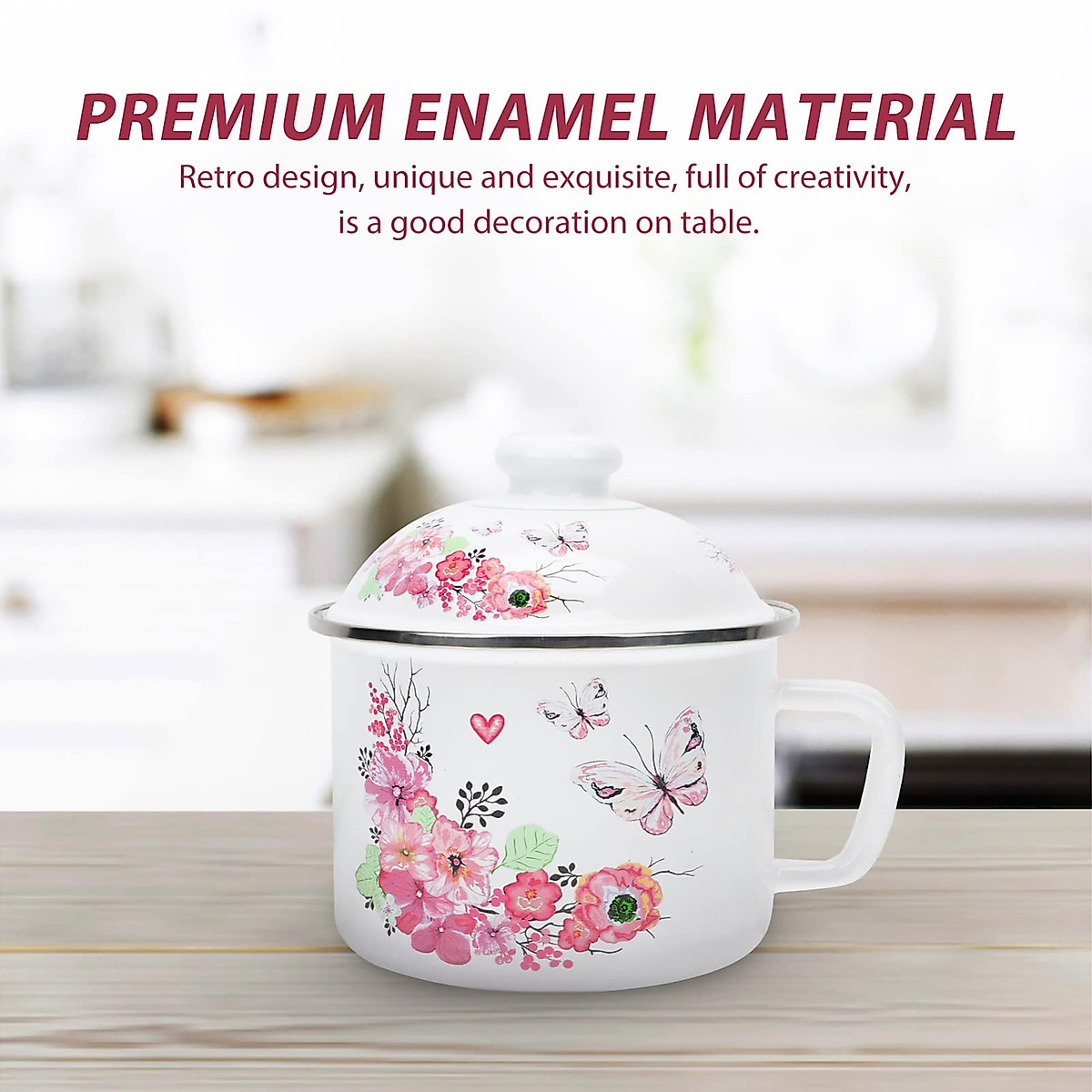 Hemoton 1Pc Enamel Soup Bowl Vintage Enameled Basin Retro Enameled Instant Noodles Bowl Lard Pot with Lid Large Salad Serving Bowl Ramen Basin