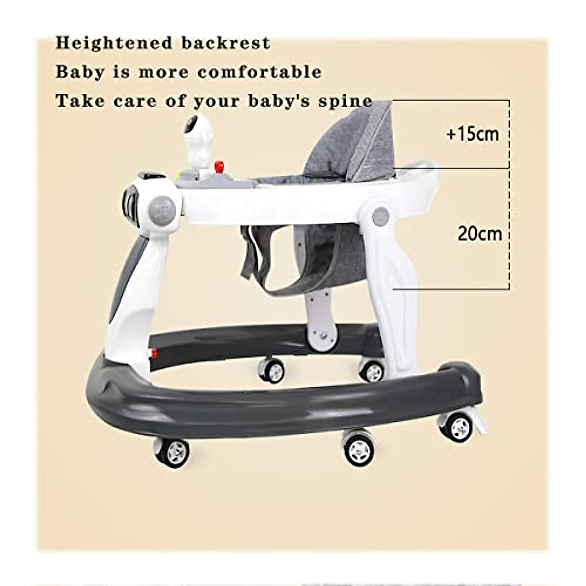 Rrunzfon Baby Walker U-Shaped Walker Prevent O-Legs Multifunctional Anti-Rollover Walker Suitable for More Than 6 Months 360-degree Silent Wheel Light and Music-Dan Hong 8