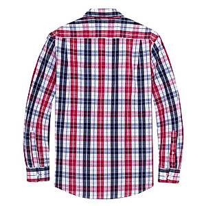 Double Pump Mens Button Down Long Sleeve Shirts Regular Fit Dress Shirts Business Casual Plaid Shirts-(18TC02-XL)