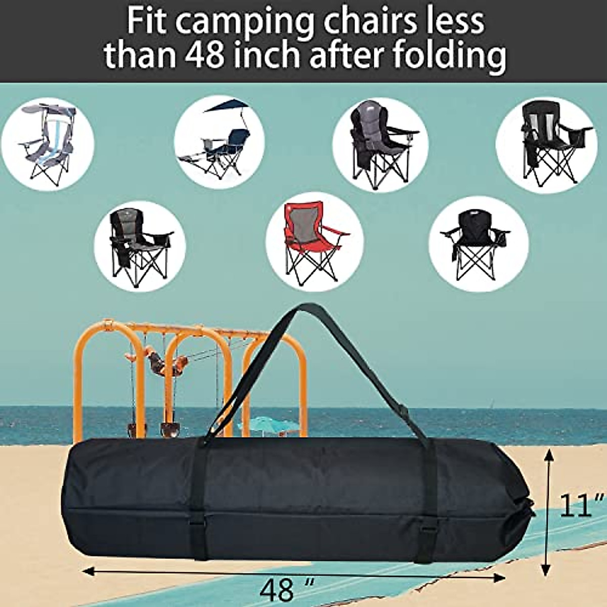 Folding Chair Replacement Bag, Heavy Duty Camp Chair Storage Bag Carrying Bag with Shoulder Strap for Coleman, Coastrail, Kijaro, GCI Folding Camping Chair (48 Inches)