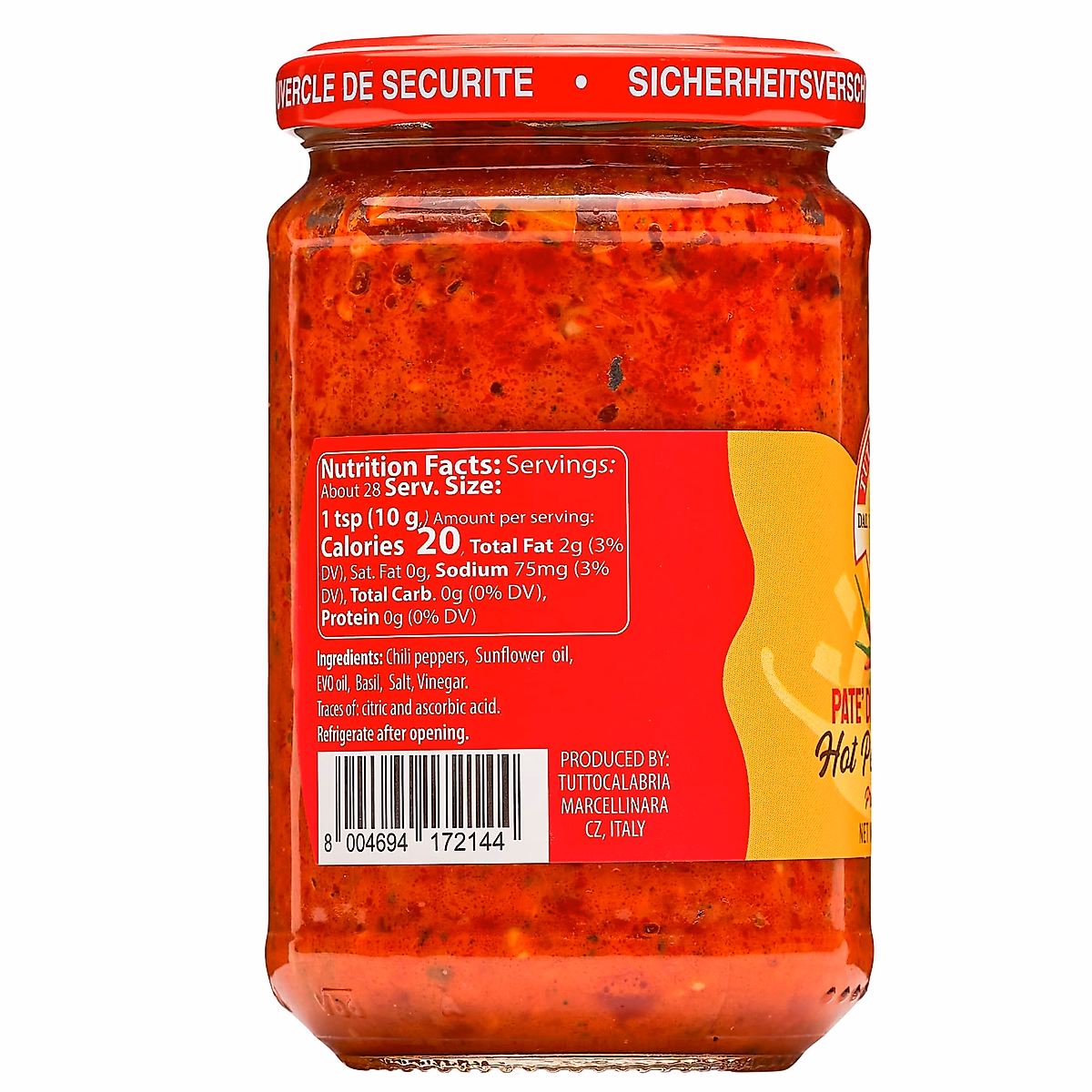 Pate Crushed Calabrian Chili Pepper Pate', Smoother textured version of our Crushed Pepper Paste, 10 oz, TuttoCalabria
