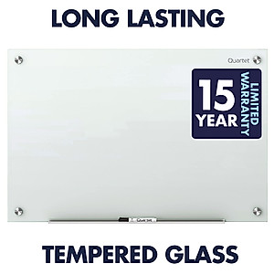 Quartet Glass Whiteboard, Magnetic Dry Erase White Board, 4' x 3', Frameless Infinity Wall Hanging Mount, Home School Supplies or Home Office Decor, Includes 2 Magnets, 1 Dry Erase Marker (G4836W)