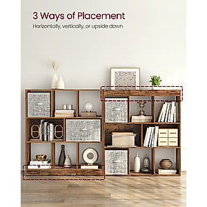VASAGLE Bookcase, Bookshelf, Freestanding Storage Unit, 8 Open Compartments, Used Horizontally, Vertically, Upside Down, 11 x 35.4 x 39.4 Inches, for Living Room, Study, Office, Rustic Brown ULBC55BX